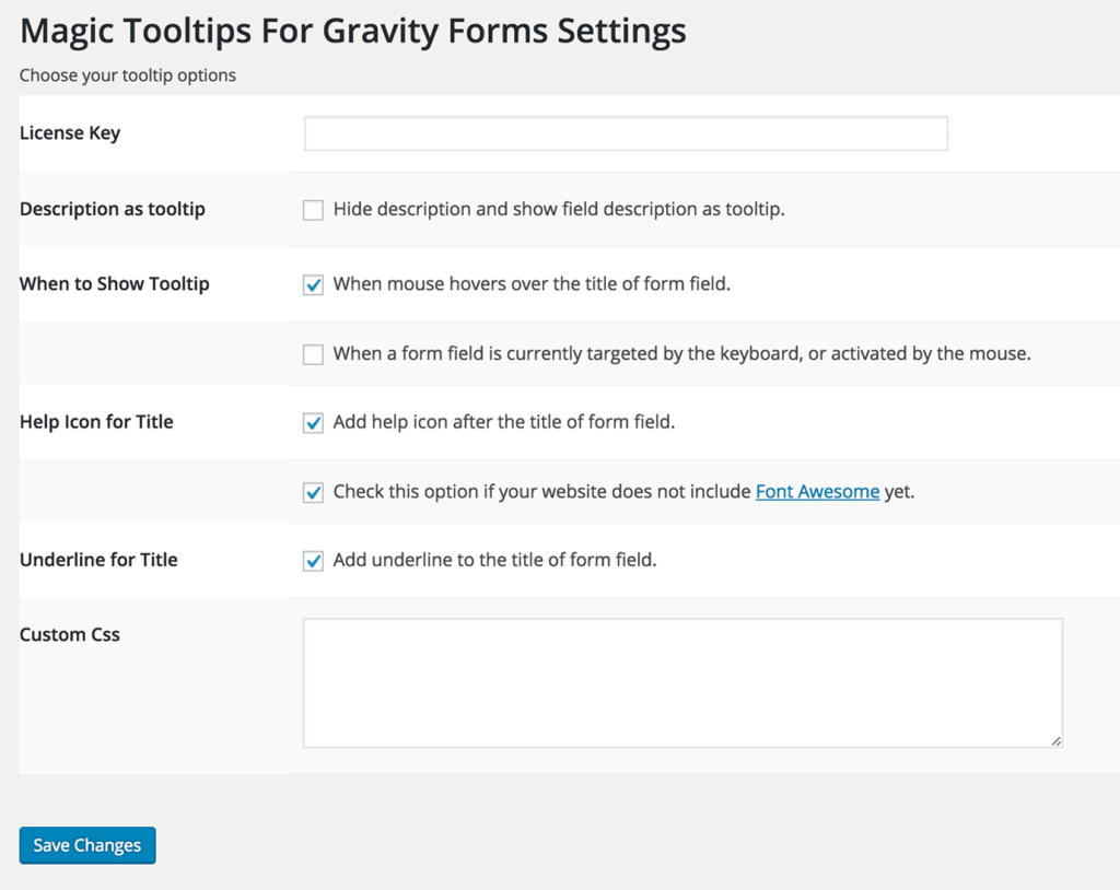 Gravity forms tooltips - Settings 3